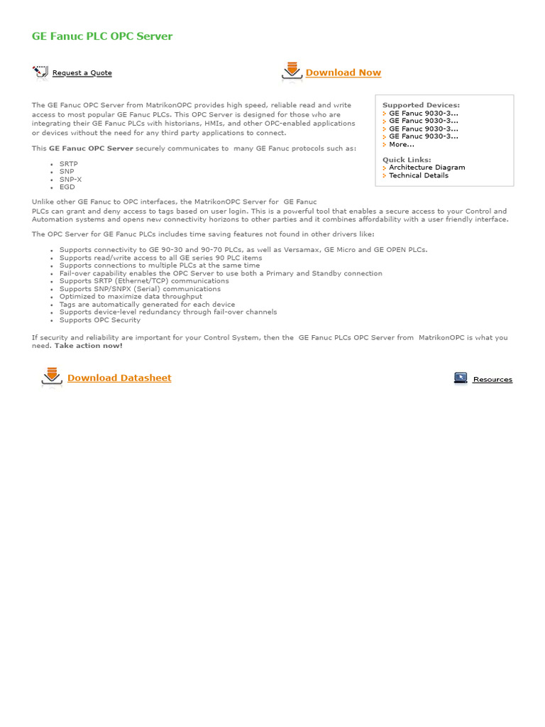 Ge Fanuc PLC Opc Server | PDF