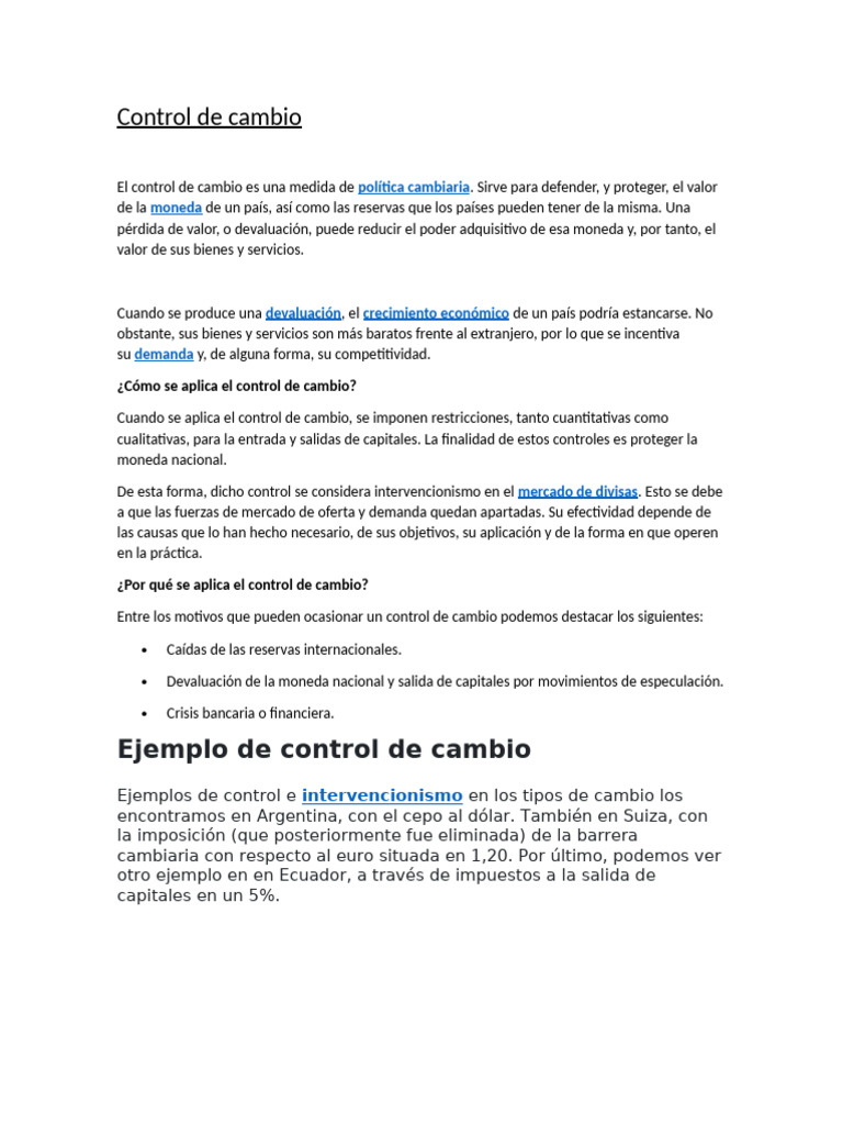 Control de cambio operaciones bancarias | PDF