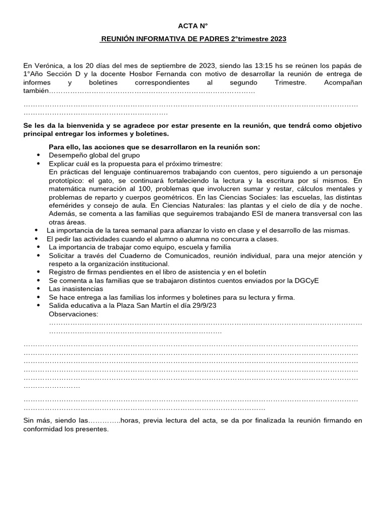 acta segundo trimestre | PDF