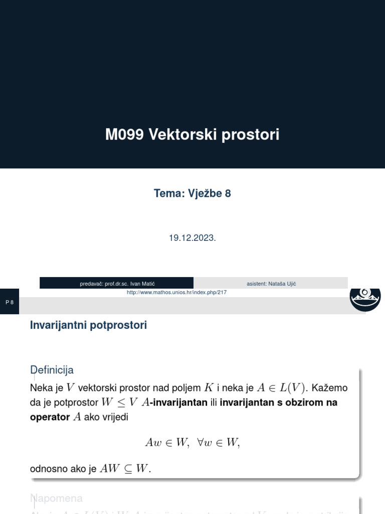 M099 Vektorski Prostori: Tema: Vje Zbe 8 | PDF