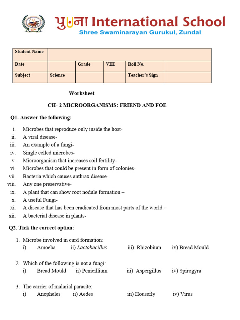 Science Worksheet on Microorganisms | PDF | Microorganism | Science ...