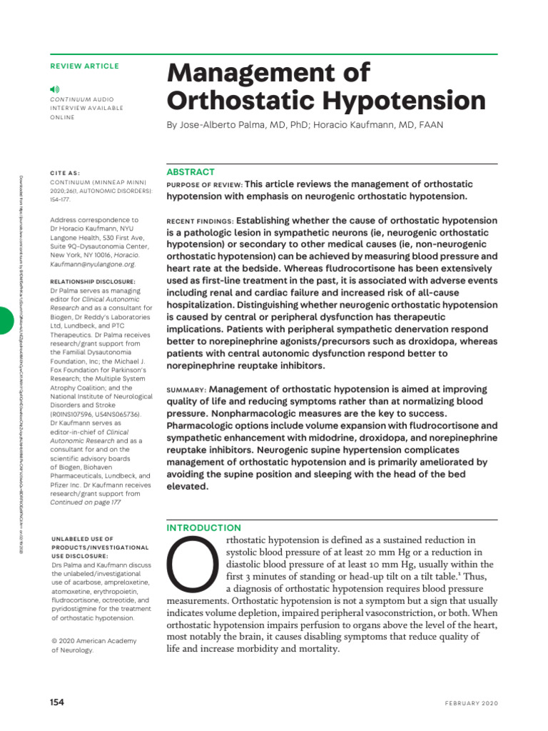 Management of Orthostatic Hypotension.12 | PDF