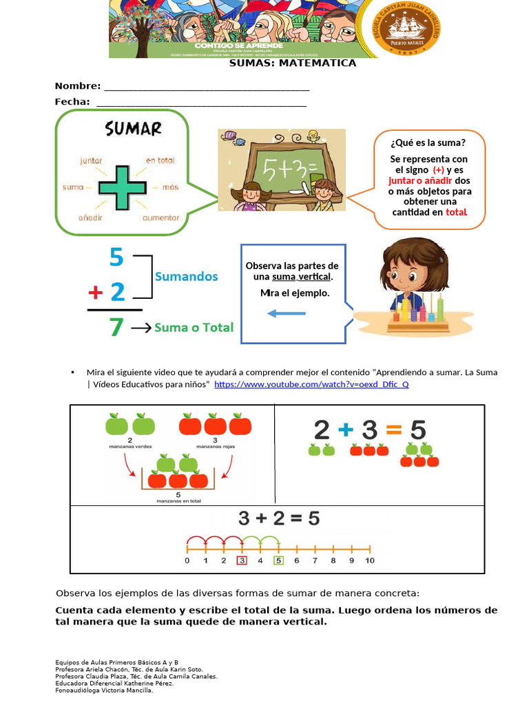 Guia Actividades Matemática Sumas 1 | PDF | Aprendizaje