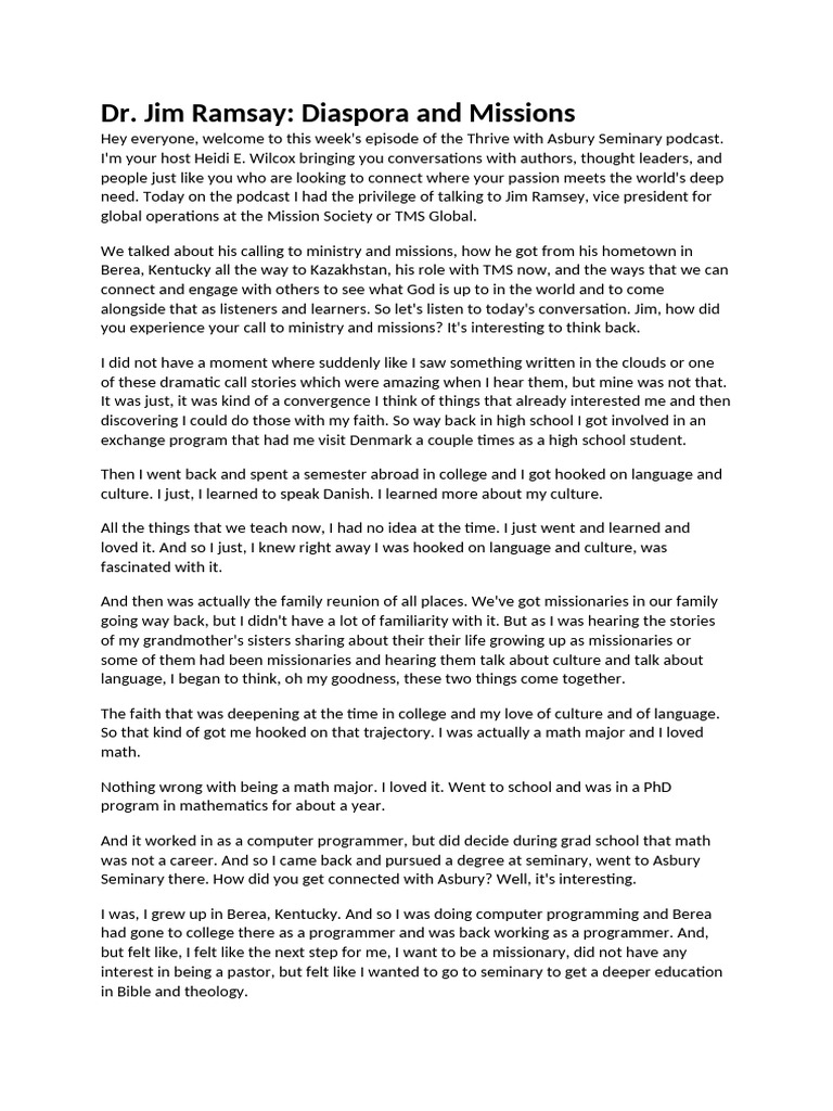 Dr. Jim Ramsay - Diaspora and Missions | PDF