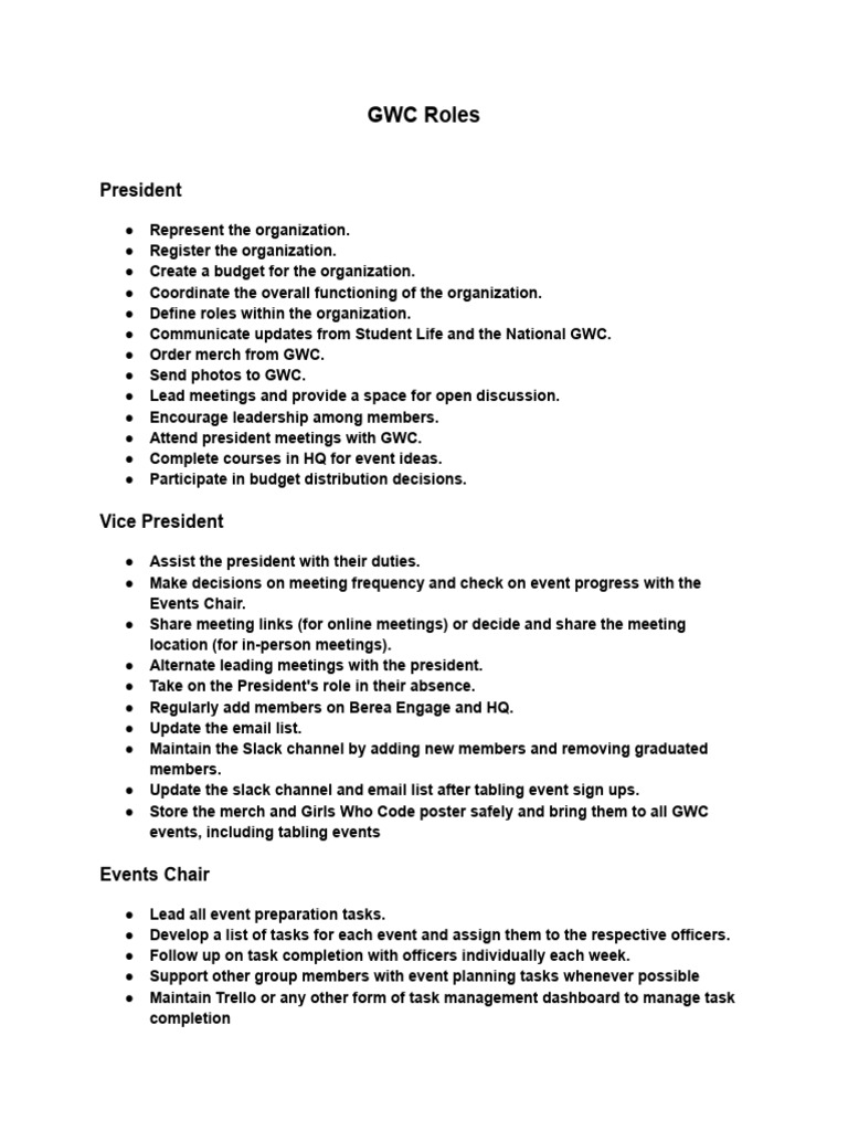 Roles - GWC 24-25 | PDF