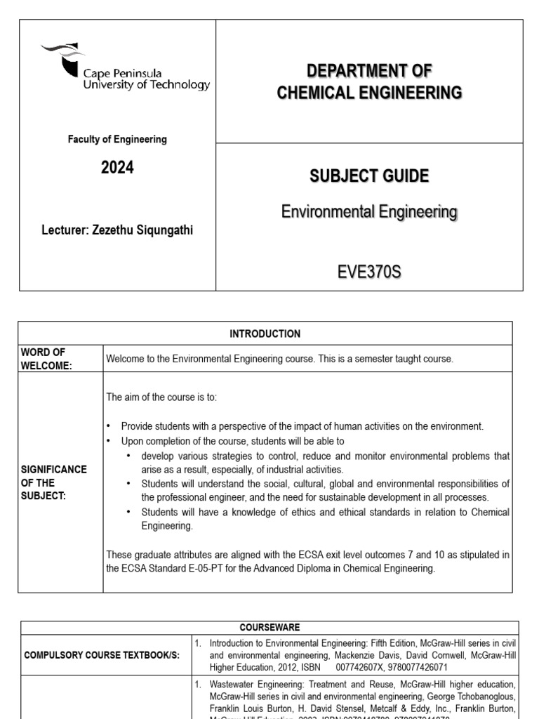 Enviro Eng - BEng Lecture 1 | PDF