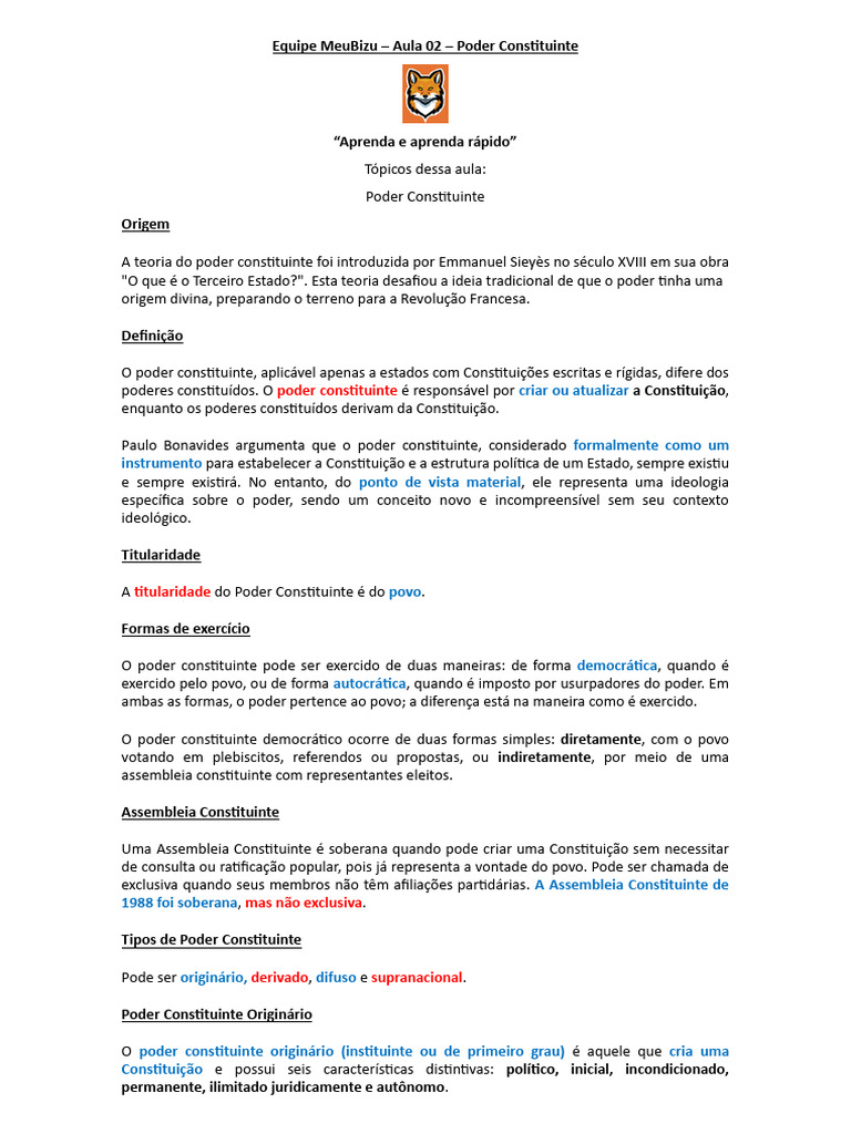 Aula 02 - Poder Constituinte | PDF