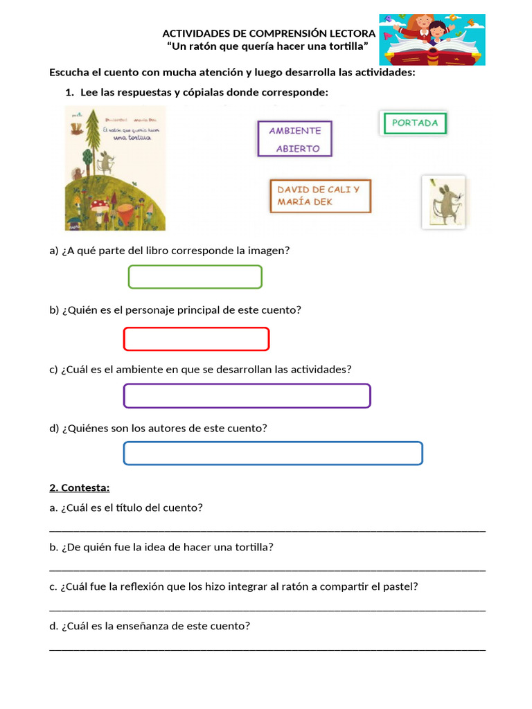 Actividades de Comprensión Lectora: Cuento del Ratón | PDF | Ficción ...