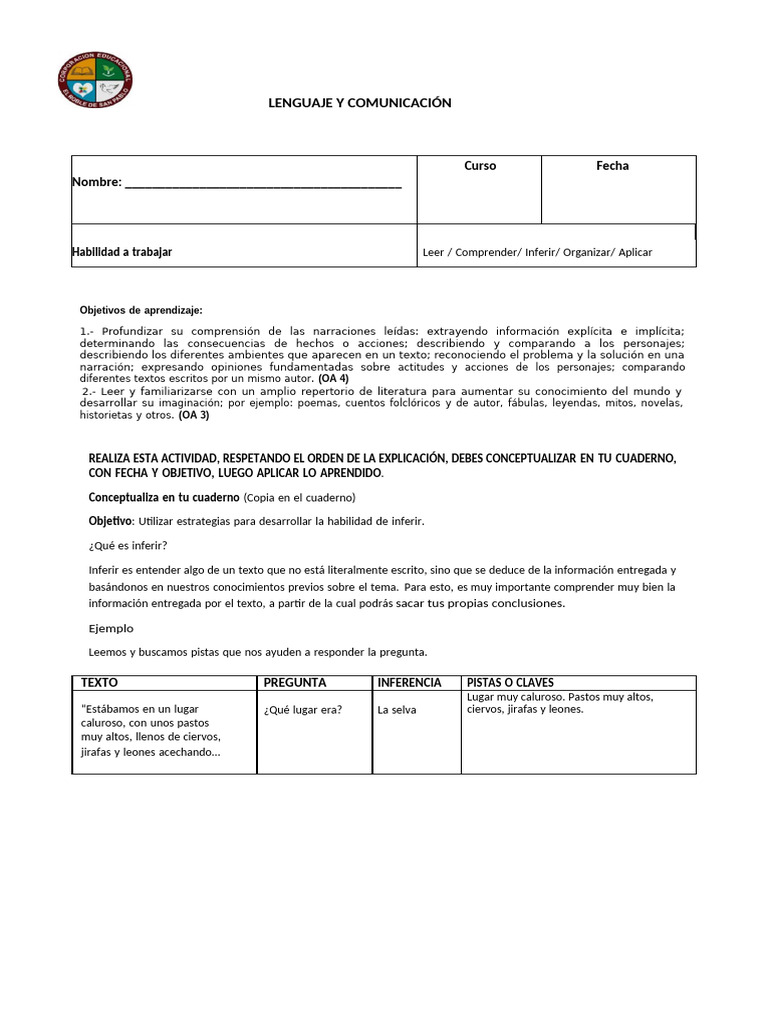 Guia Lenguaje de Agosto Quinto y Sexto | PDF