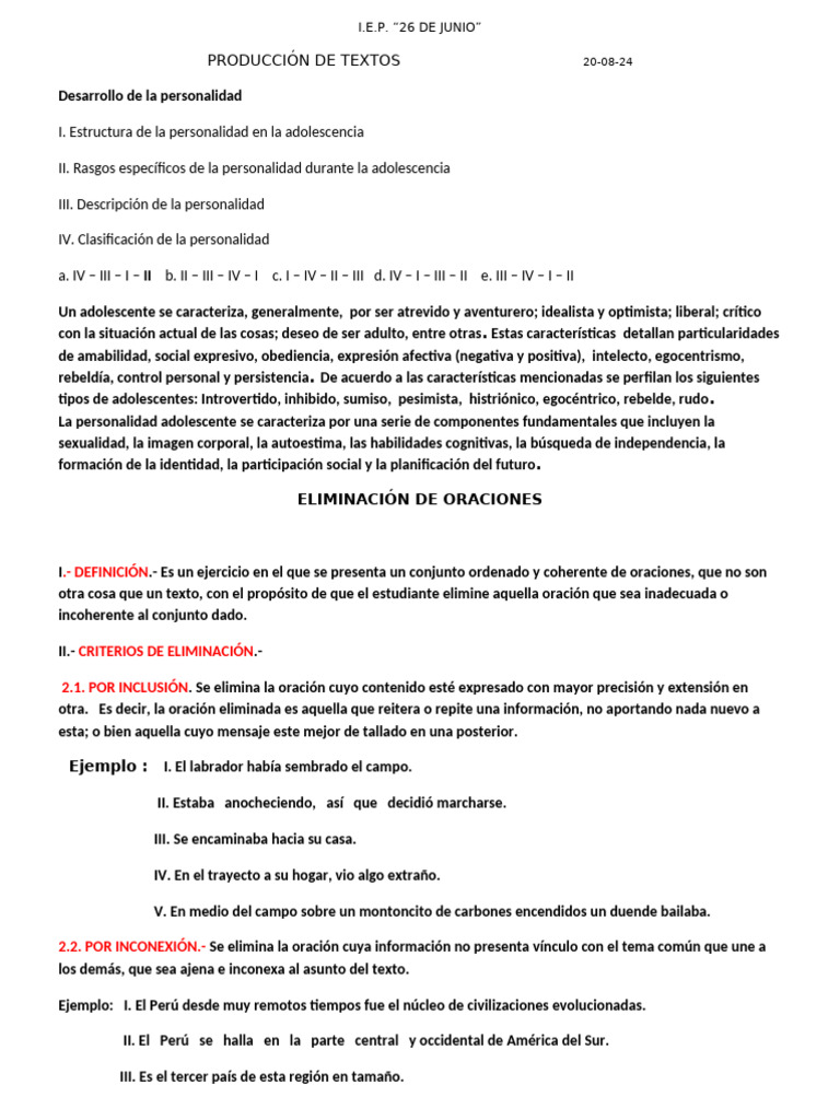 Eliminación de Oraciones Práctica | PDF