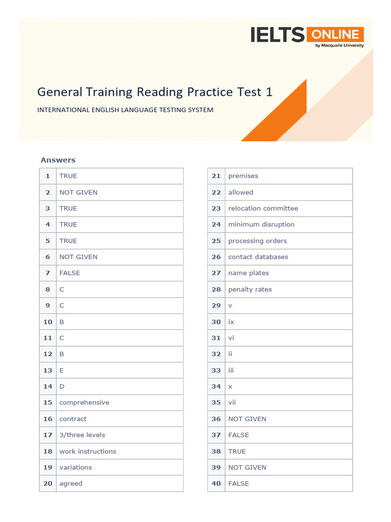 Reading GT Practice Test 1 Answer Key | PDF