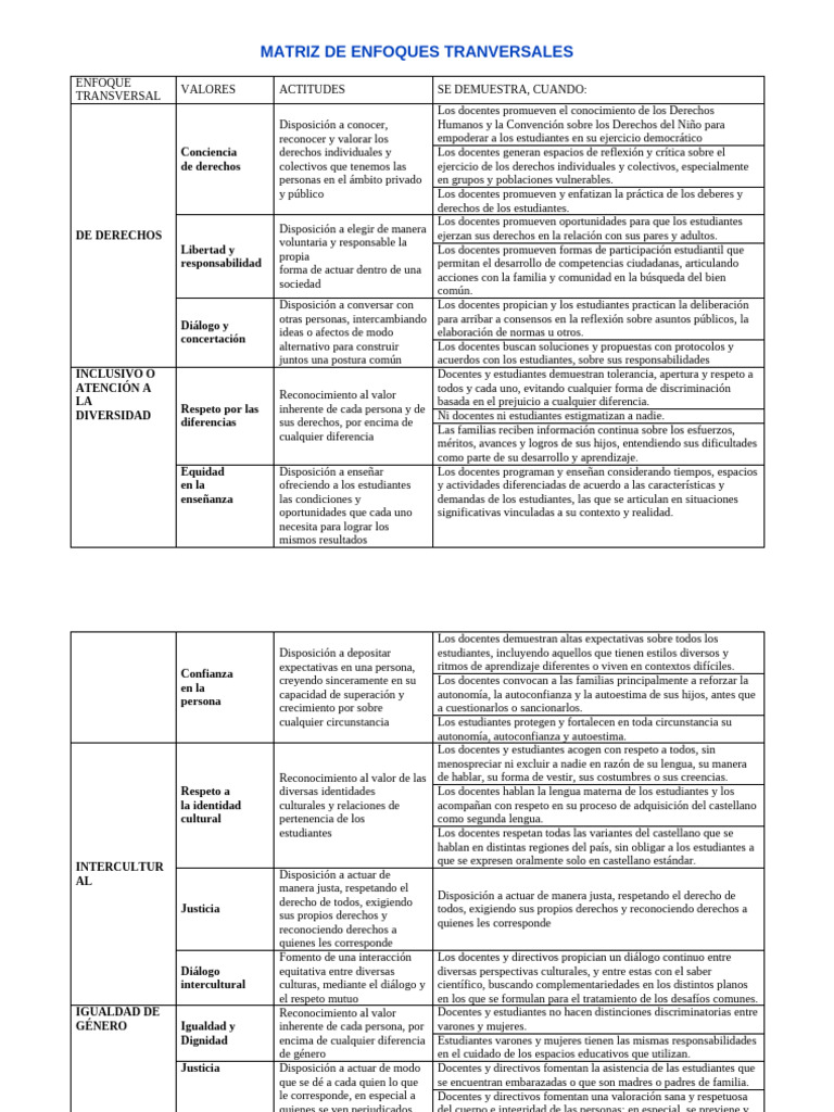 Matriz de Enfoques Transversales Cneb. | PDF