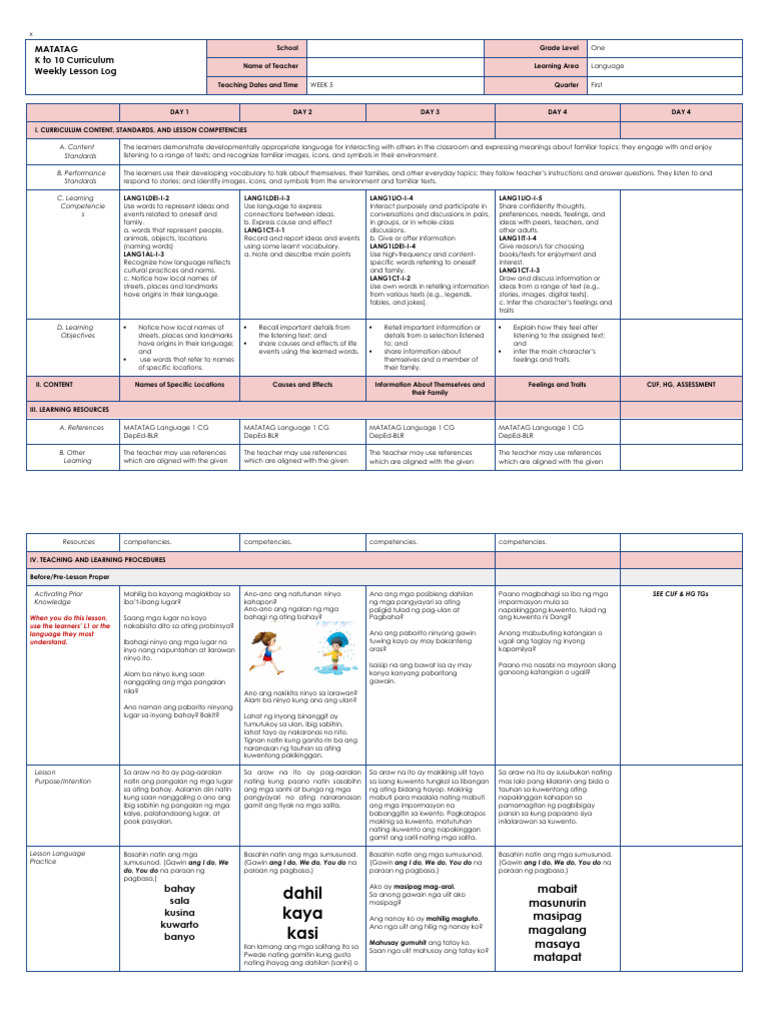 w5 q1 Language1 Matatag DLL | PDF