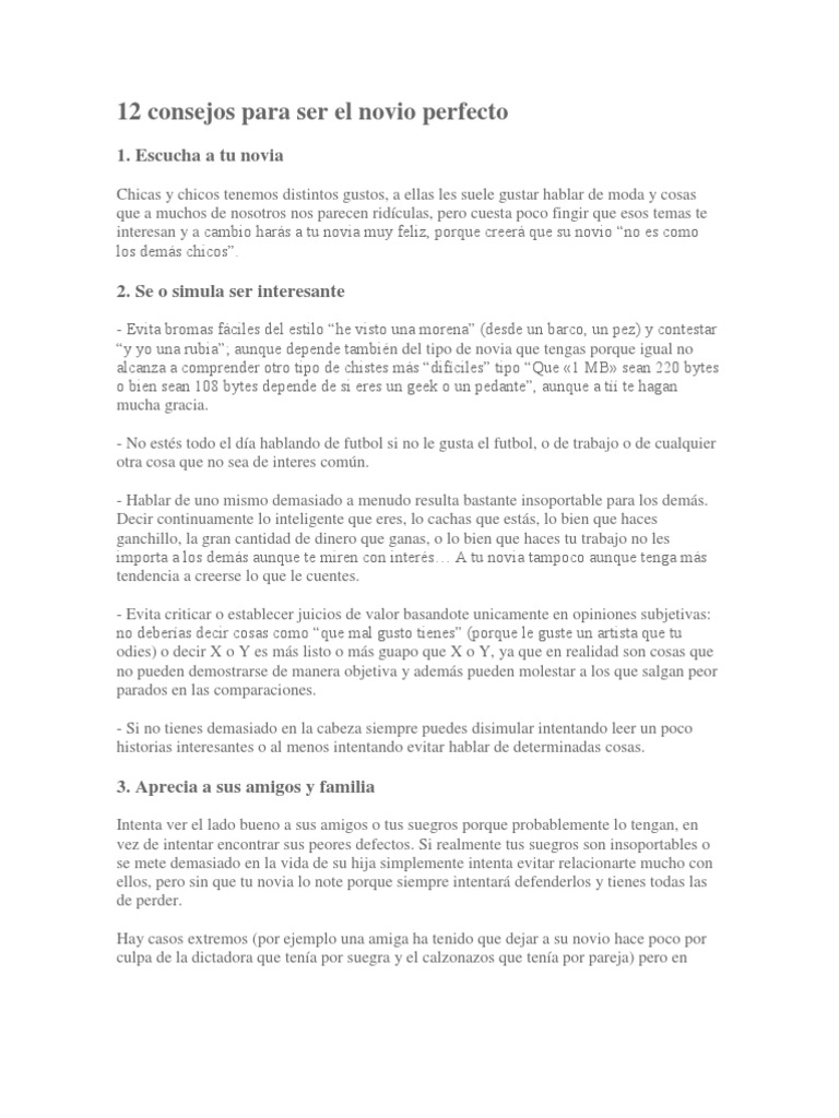 12 Consejos para Ser El Novio Perfecto | PDF | Amor | Blog