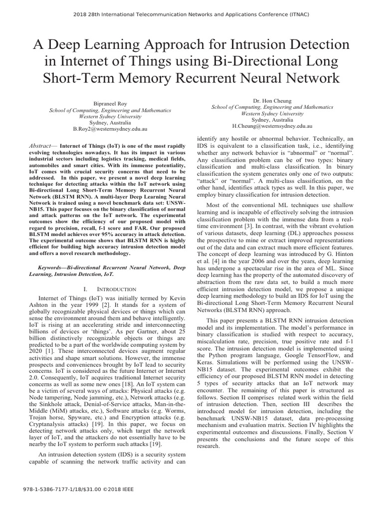 A Deep Learning Approach For Intrusion Detection In Internet Of Things Using Bi Directional Long