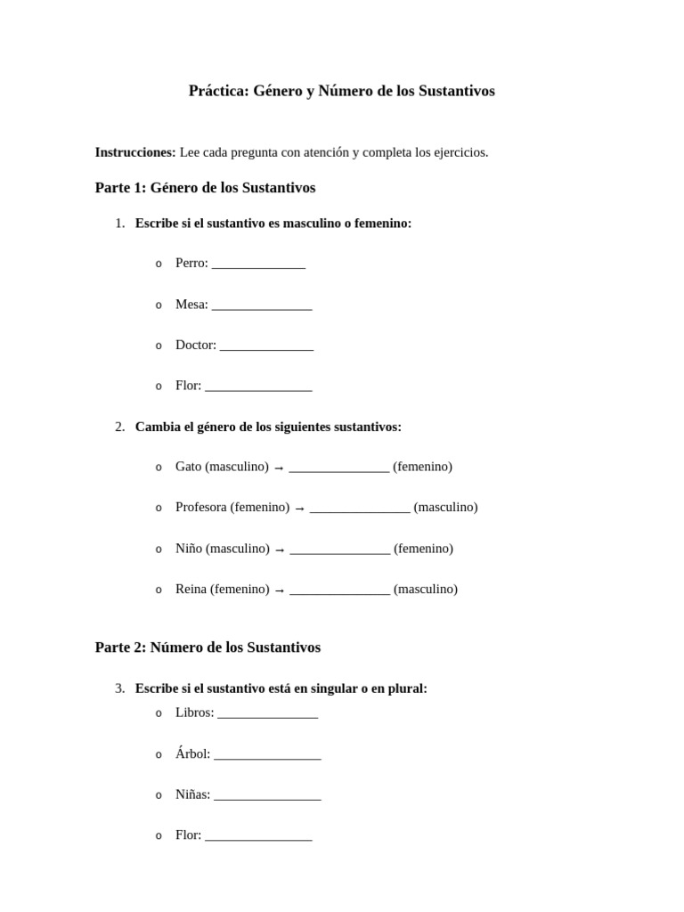 Práctica de Los Sustantivos | PDF