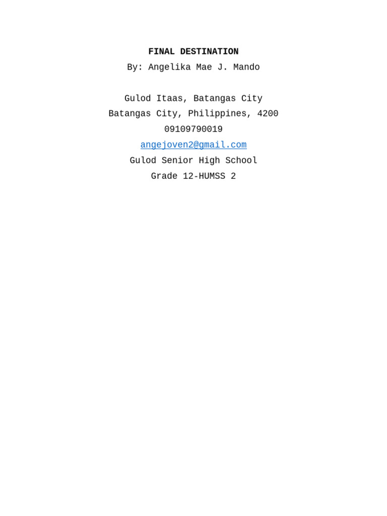 Final Destination (Cover Page) | PDF