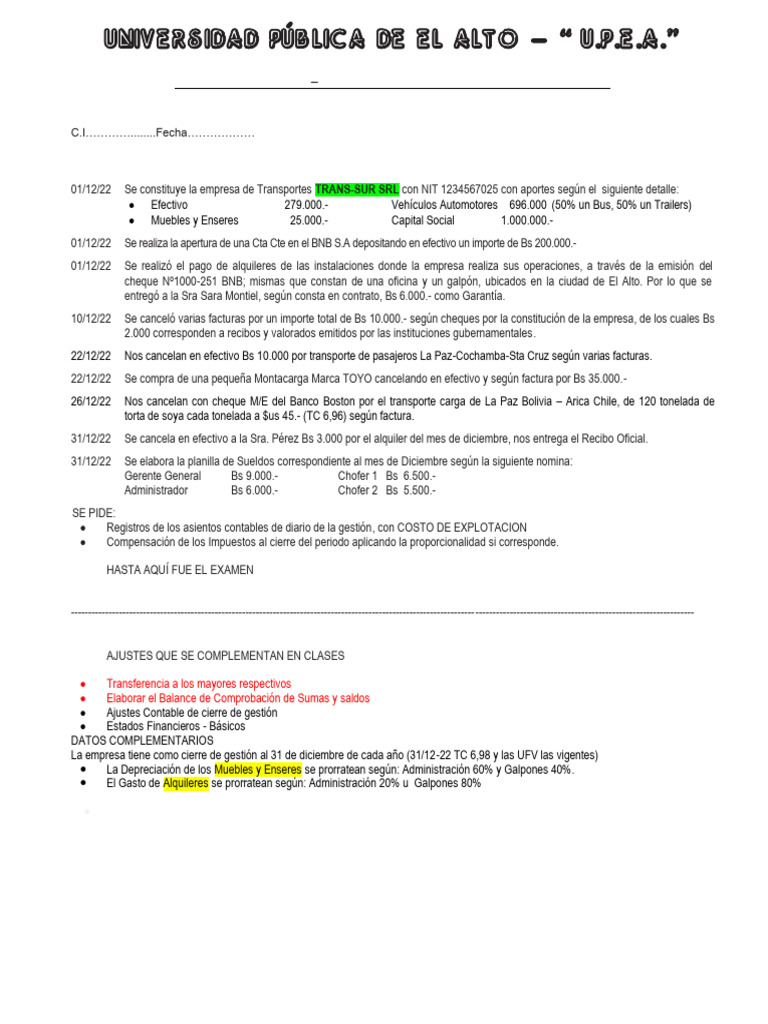 Solucion de Trans Sur SRL | PDF