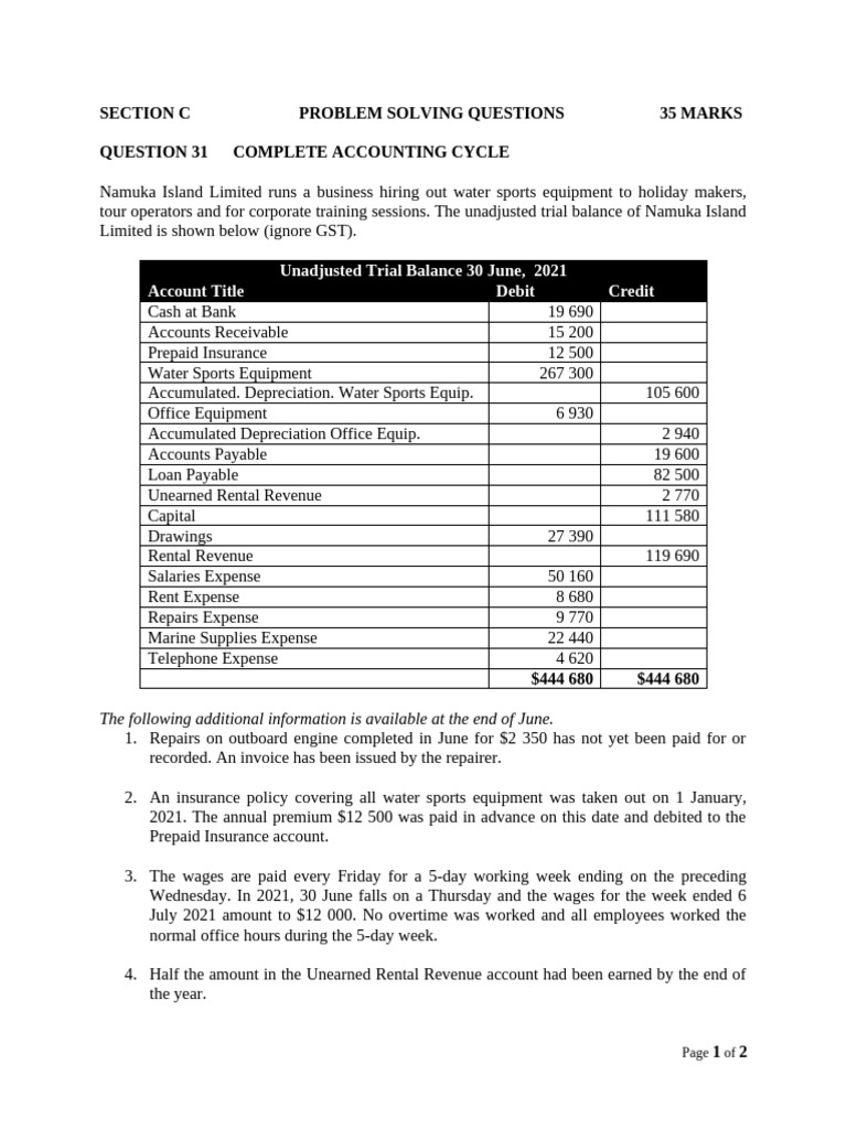 Wed Lecture Revision Question Complete Accounting Cycle | PDF