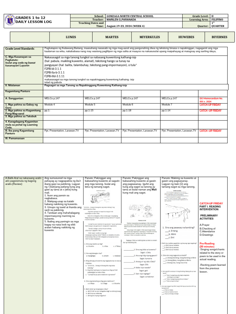 DLL - Filipino 2 - Q1 - W4 | PDF