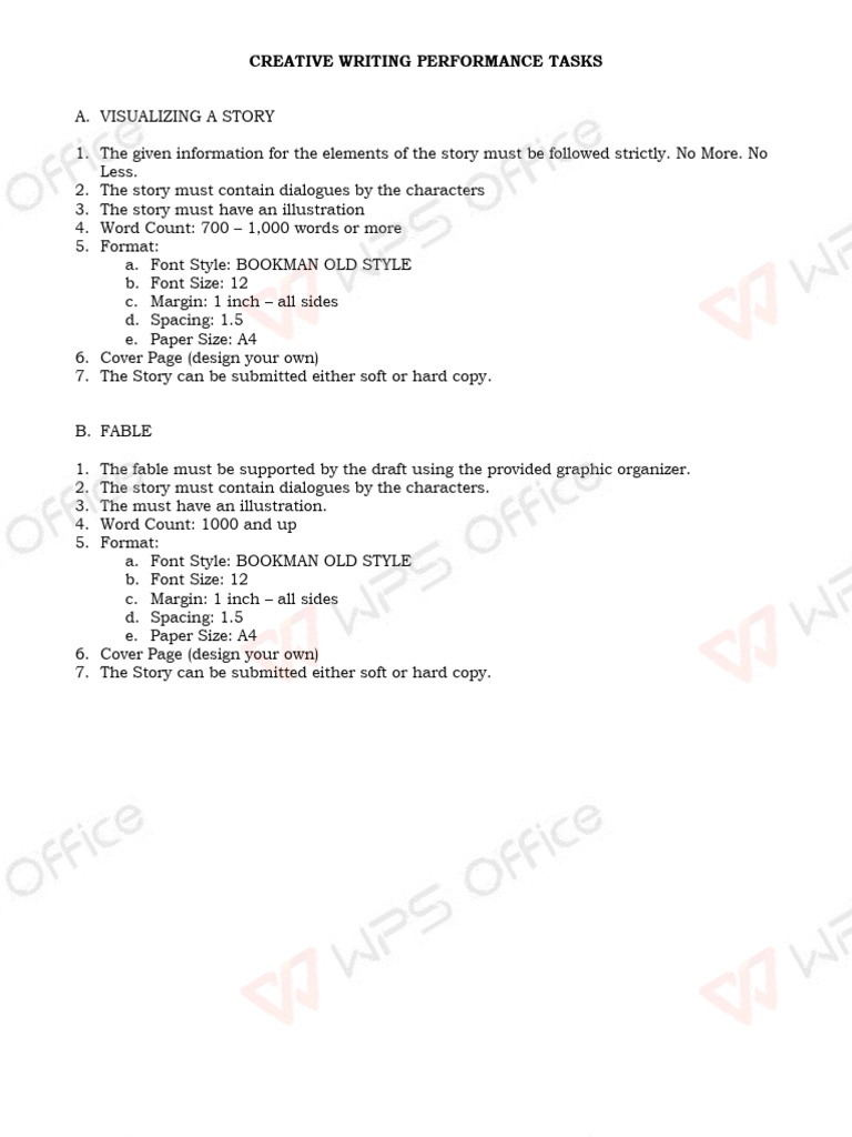 Creative Writingperformance Tasks | PDF