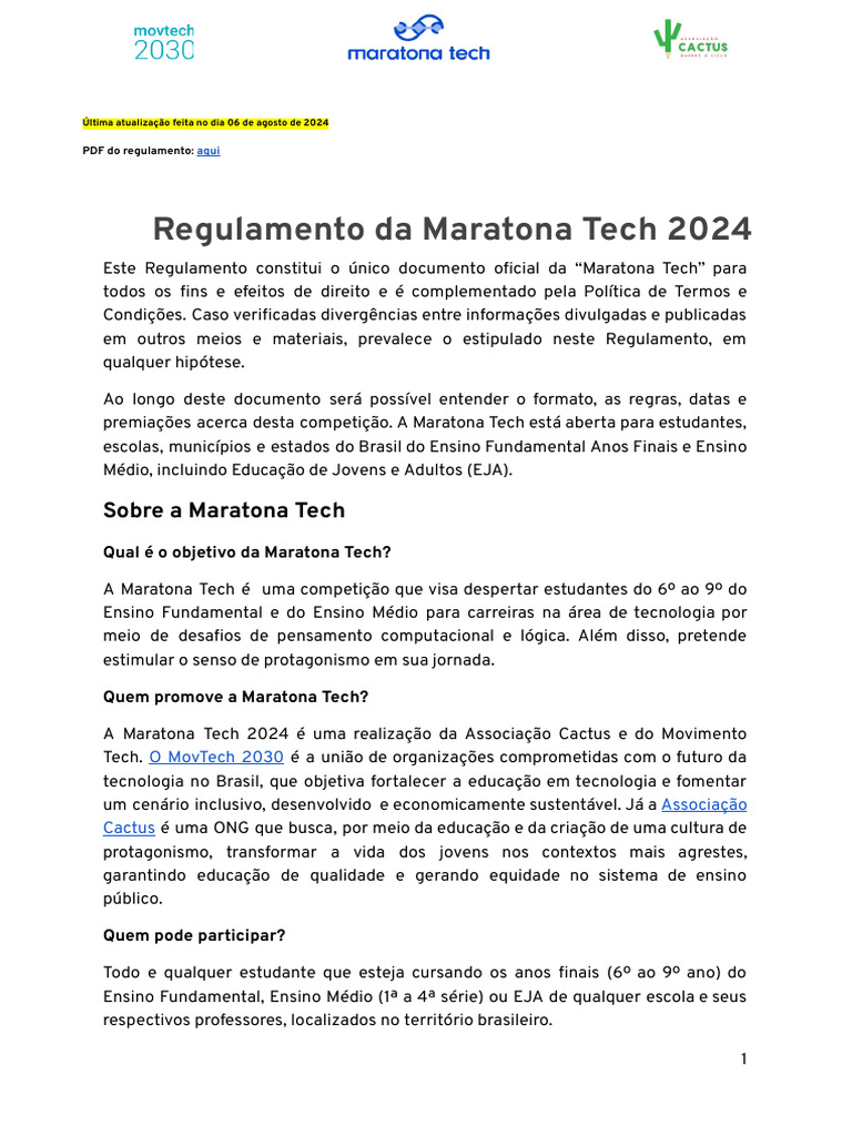 Regulamento Da Maratona Tech 2024 - v2 | PDF