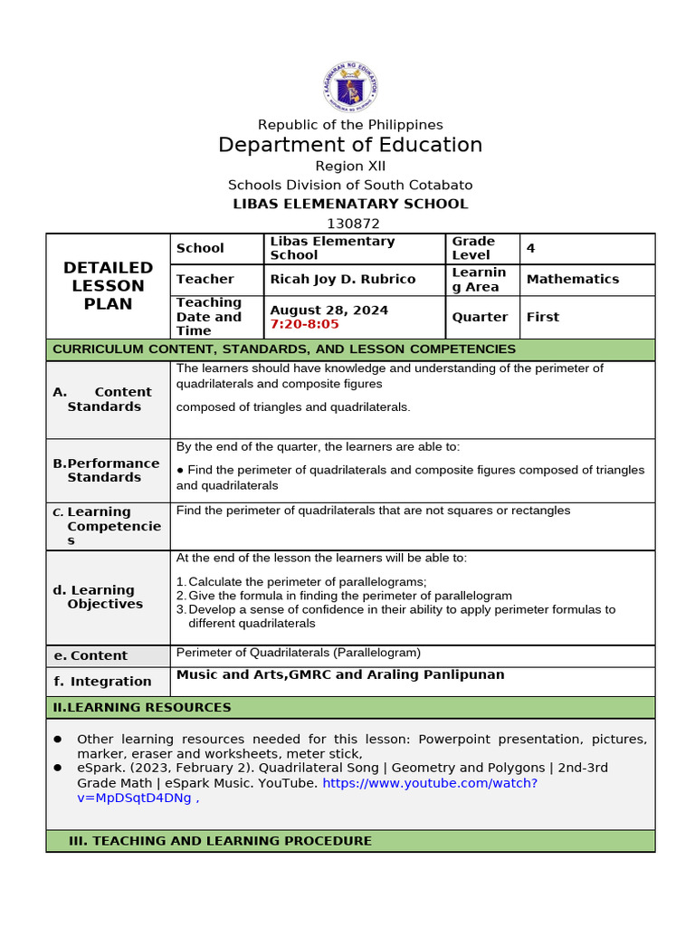 Matatag Dlp-Demo-Teaching-Matatag-Math4 | PDF
