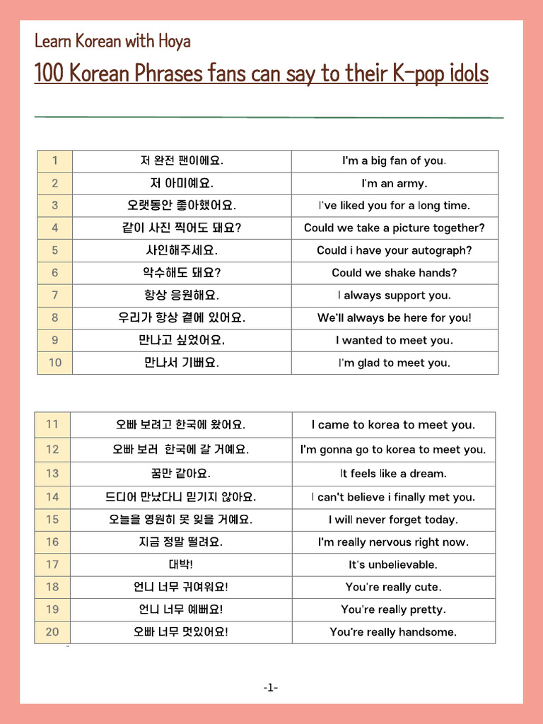 100 Phrases For Kpop Idols | PDF