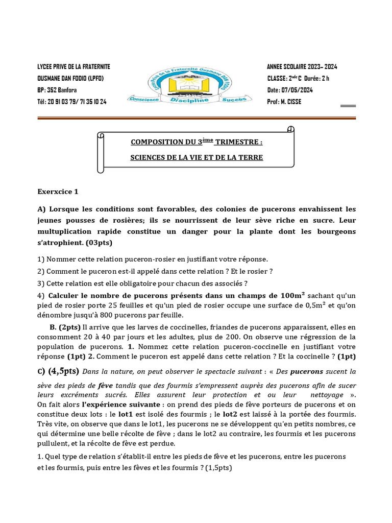 COMPO 2nd C - 3e Trimestre LYCEE PRIVE DE LA FRATERNITE | PDF