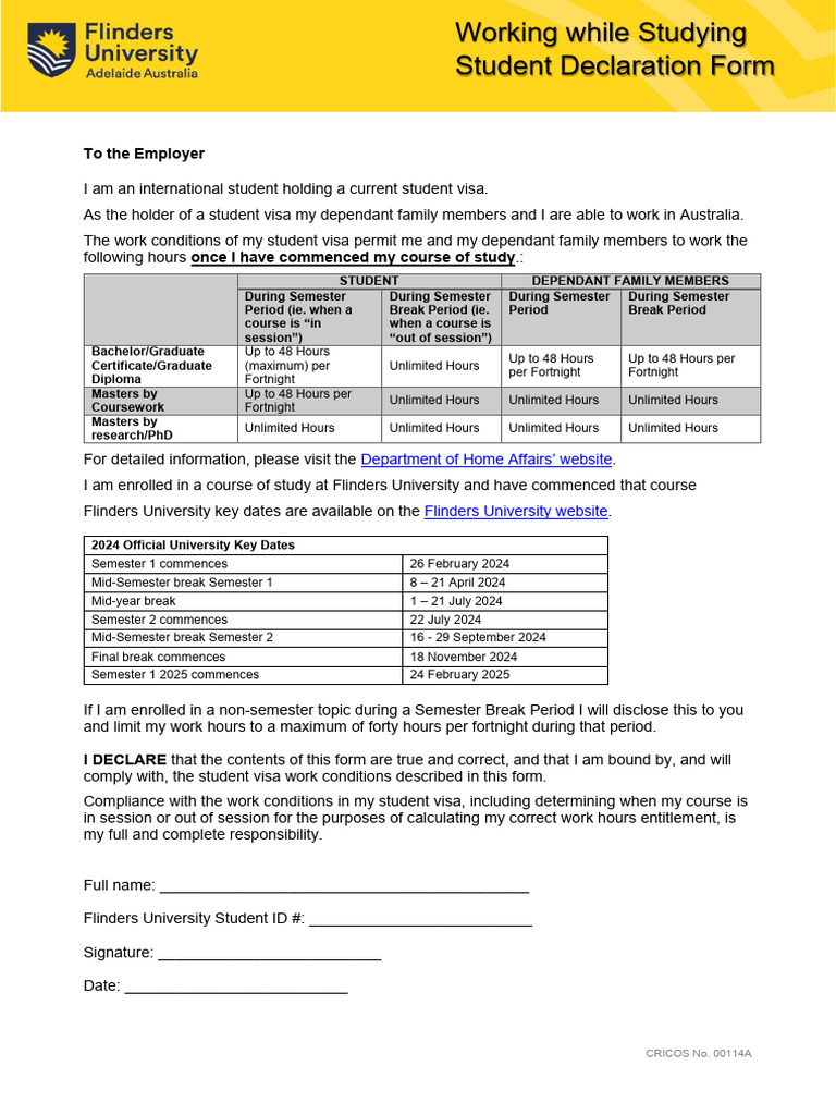 Working While Studying - Student Declaration Form | PDF | Academic Term ...