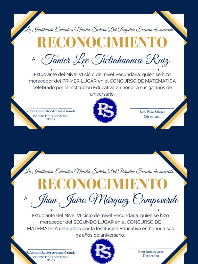 Certificado de Reconocimientos Matemática | PDF