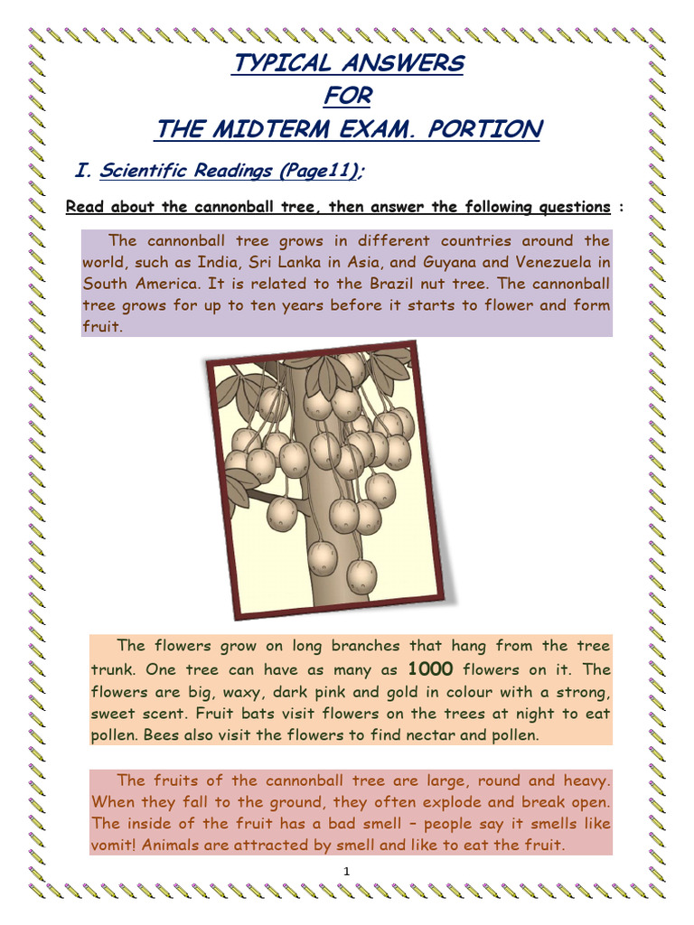 TYPICAL ANSWERS FOR THE 1st MIDTERM EXAM. PORTION (Science-Class5) 2023 ...
