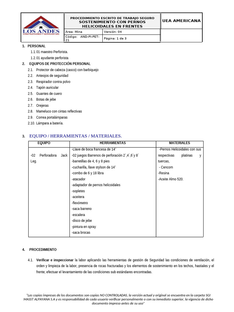 AND-PI-PET-21 SOSTENIMIENTO CON PERNOS HELICOIDALES EN FRENTES | PDF