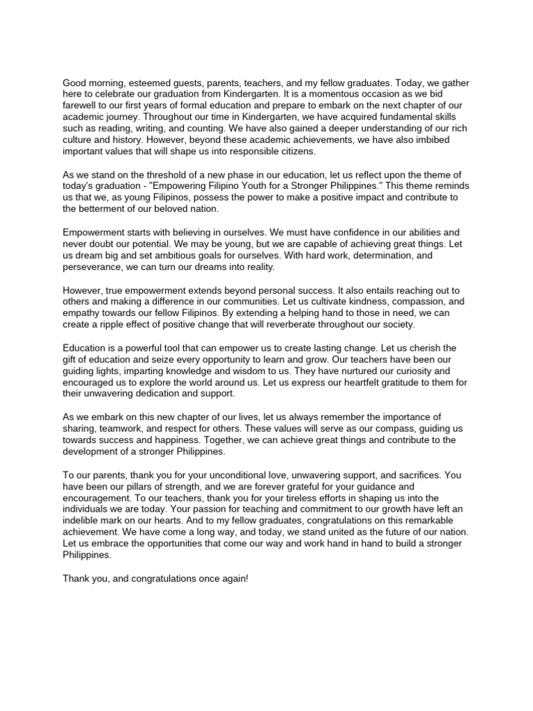 Preschool Graduation Speech | PDF