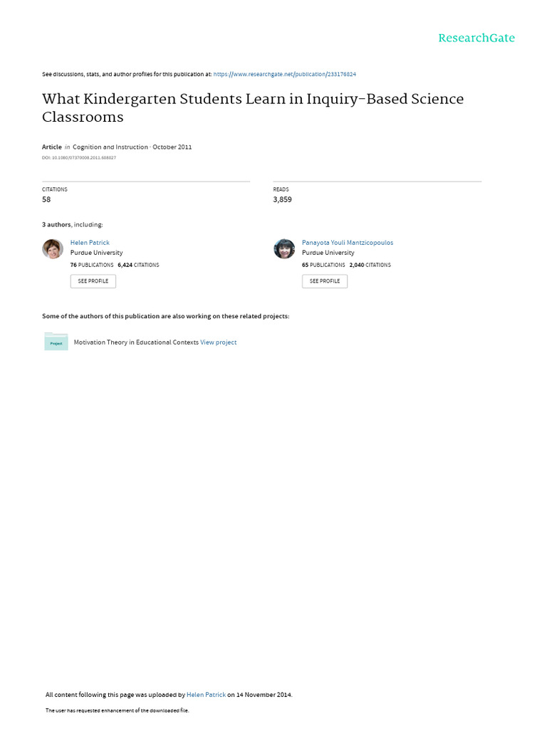 What Kindergarten Students Learn in Inquiry-Based Science | PDF