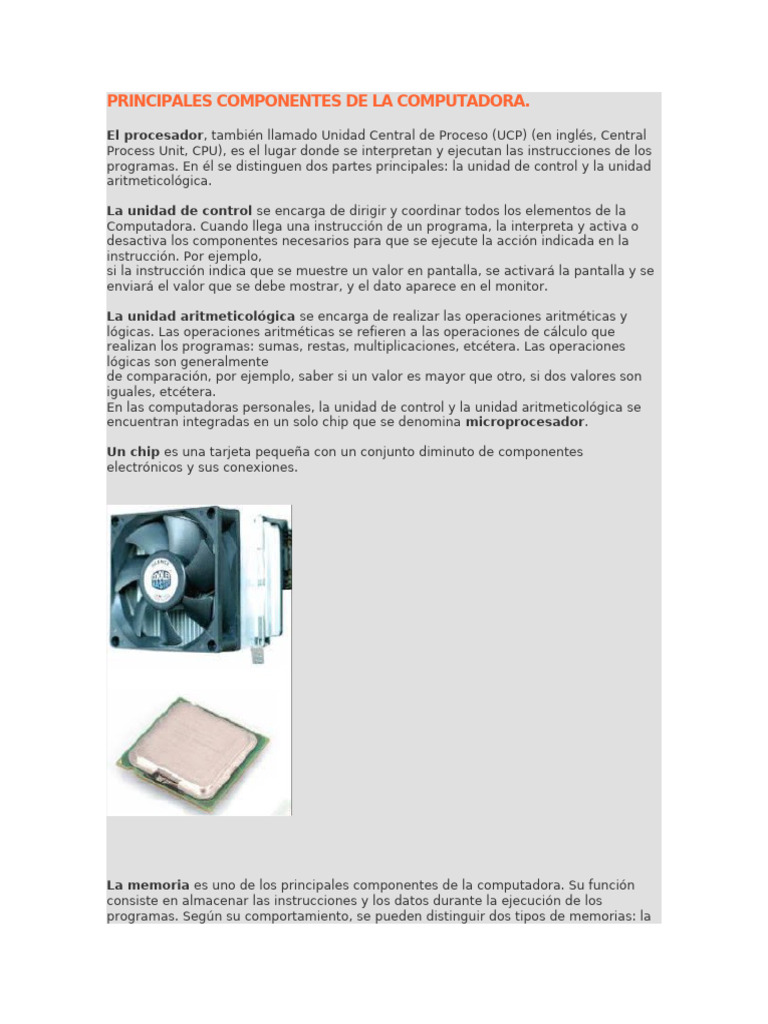 Principales Componentes de La Computadora | PDF