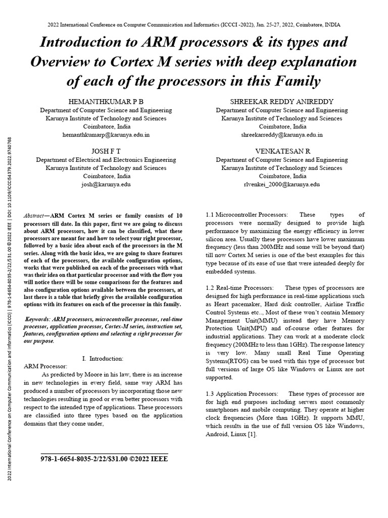 Introduction To ARM Processors and Its Types and Overview To Cortex M Series With Deep ...
