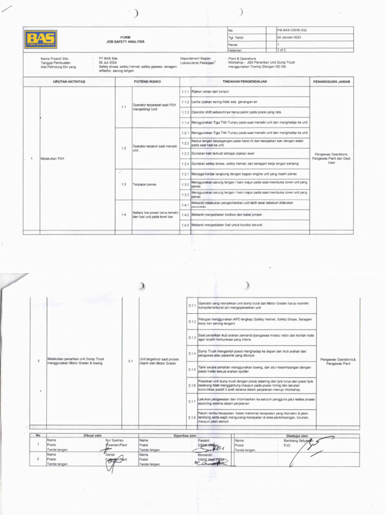 JSA - Penarikan Unit DT Menggunakan Towing | PDF