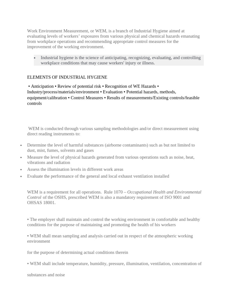 Work Environment Measurement | PDF