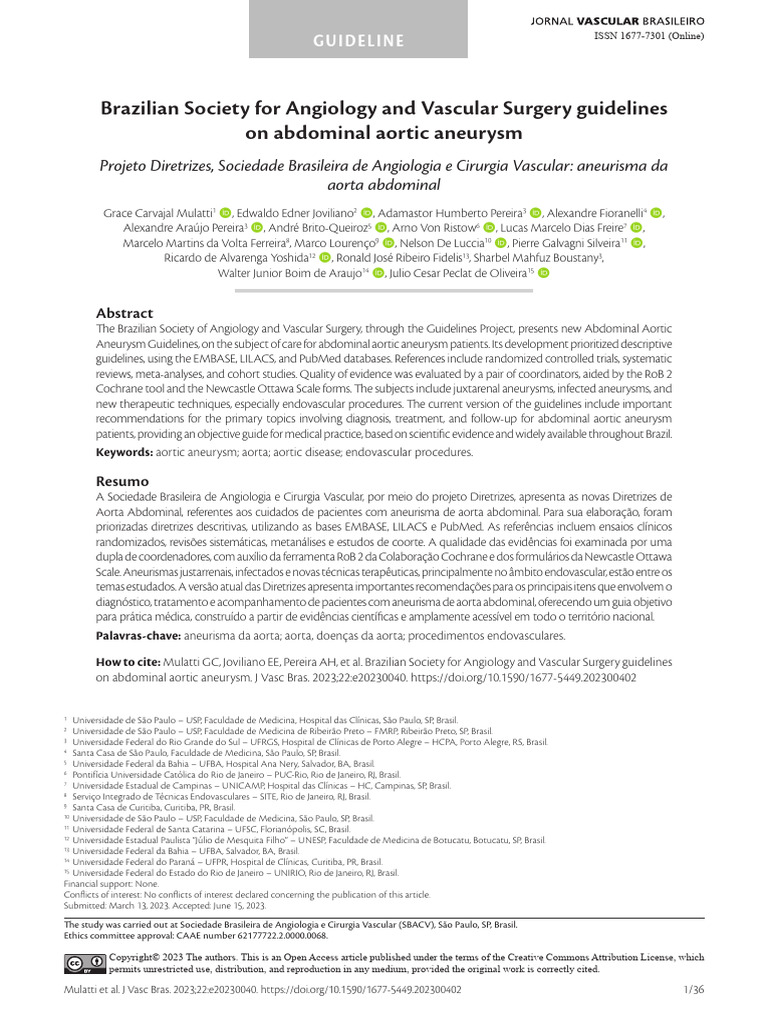 Brazilian Society For Angiology and Vascular Surgery Guidelines On ...