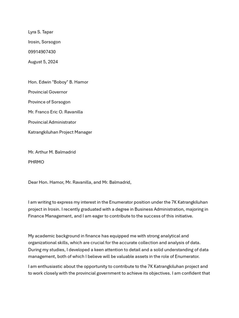 Application Letter Lyra | PDF