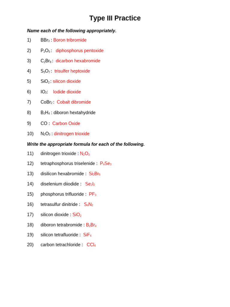 Type III Binary Compounds Practice | PDF