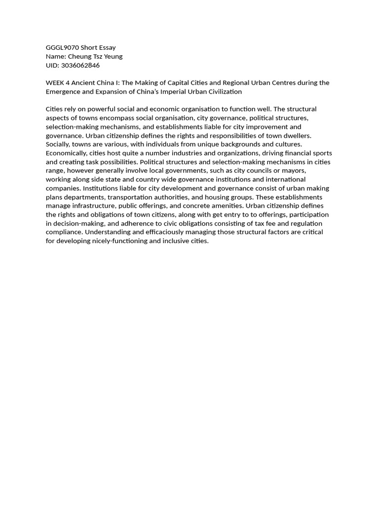 GGGL9070 Short Essay Week2-3 | PDF