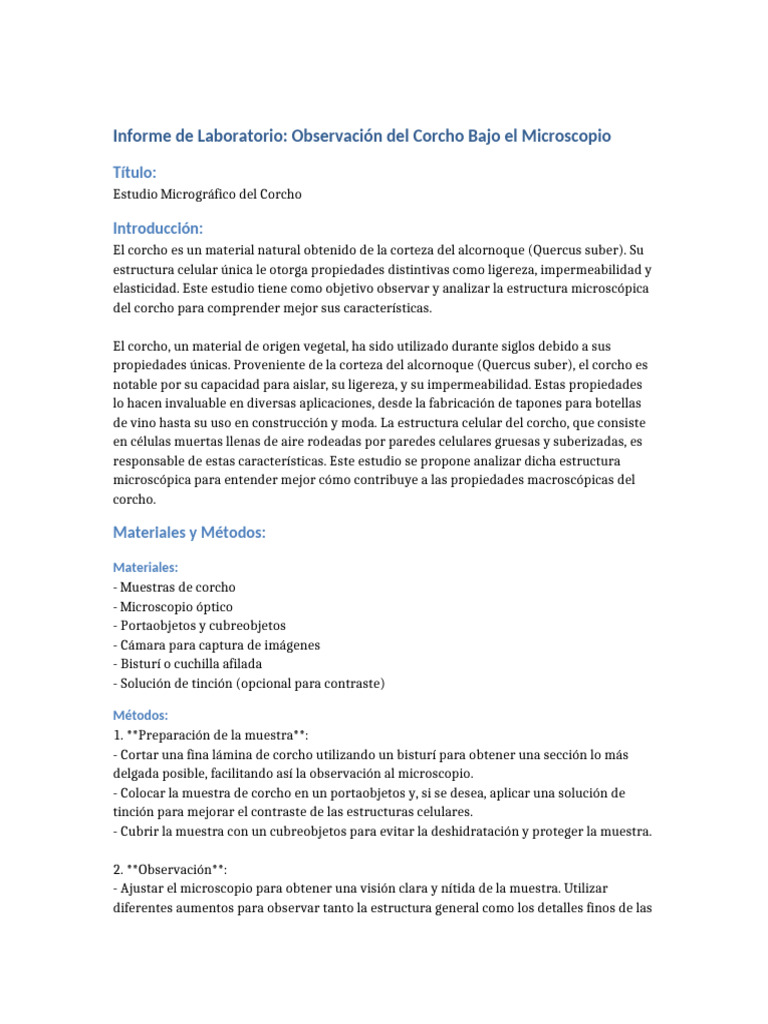 Laboratory Report Cork Microscope Extended | PDF | Science & Mathematics