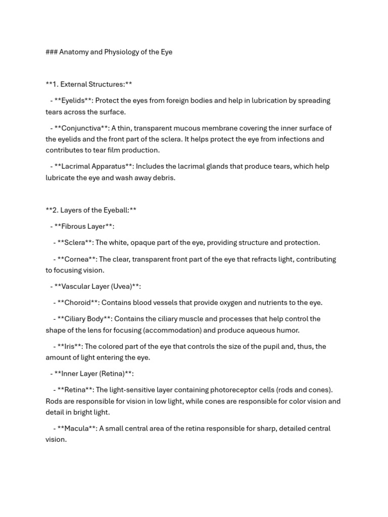 Anatomy and Physiology of The Eye | PDF