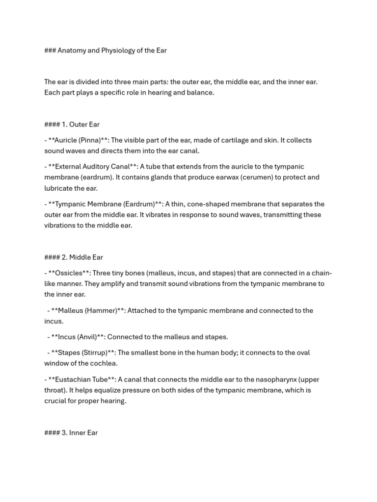 Anatomy and Physiology of The Ear | PDF