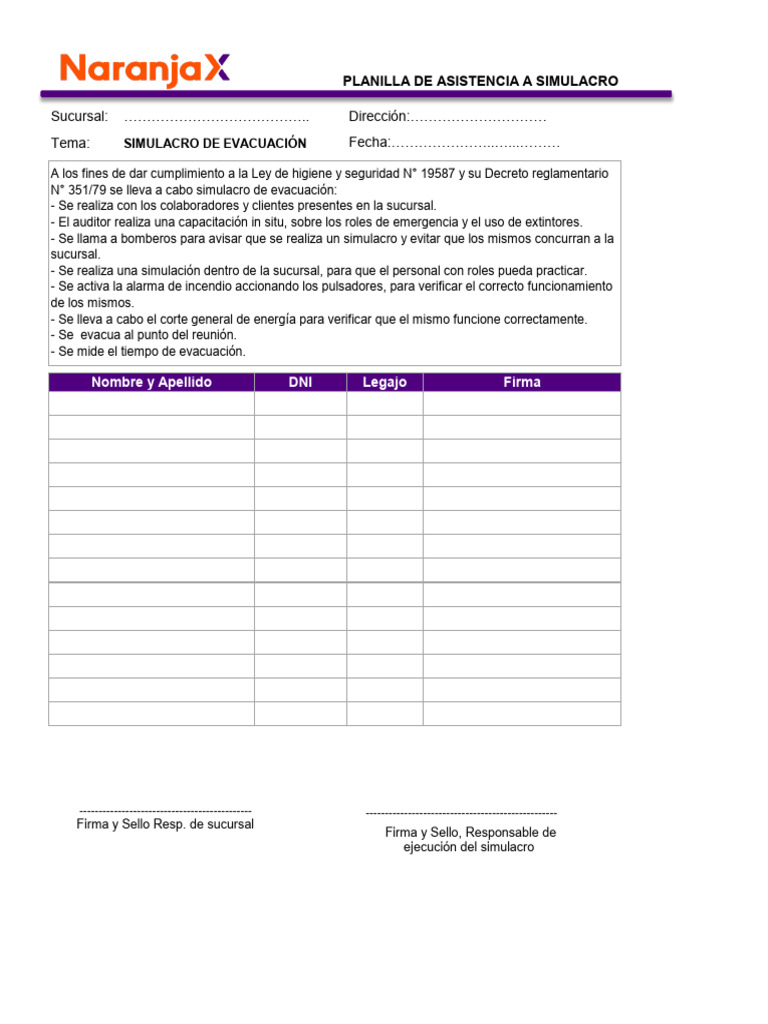 Planilla de Asistencia Al Simulacro | PDF