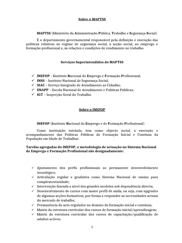 Tudo Sobre Inefop, Maptss | PDF