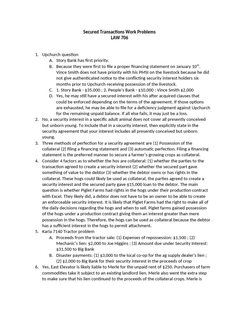 Secured Transactions Work Problems | PDF | Security Interest | Property Law