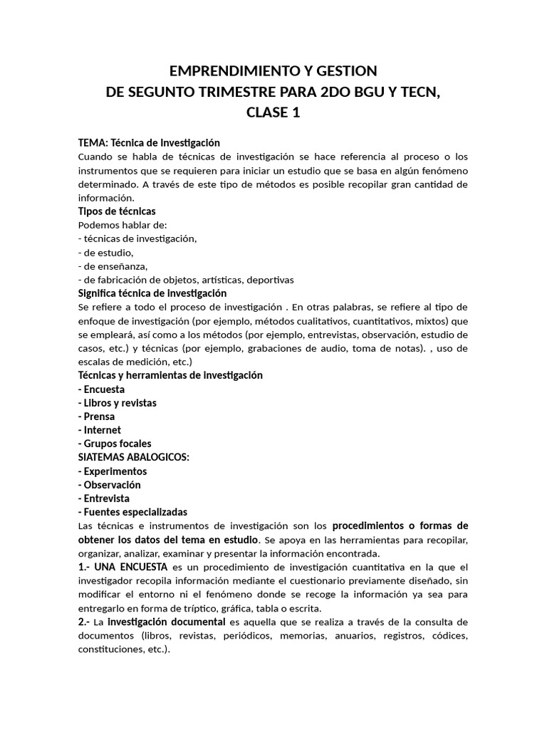 Emprend de 2do Bgu y Tecnico Clase 1 2do Trim | PDF